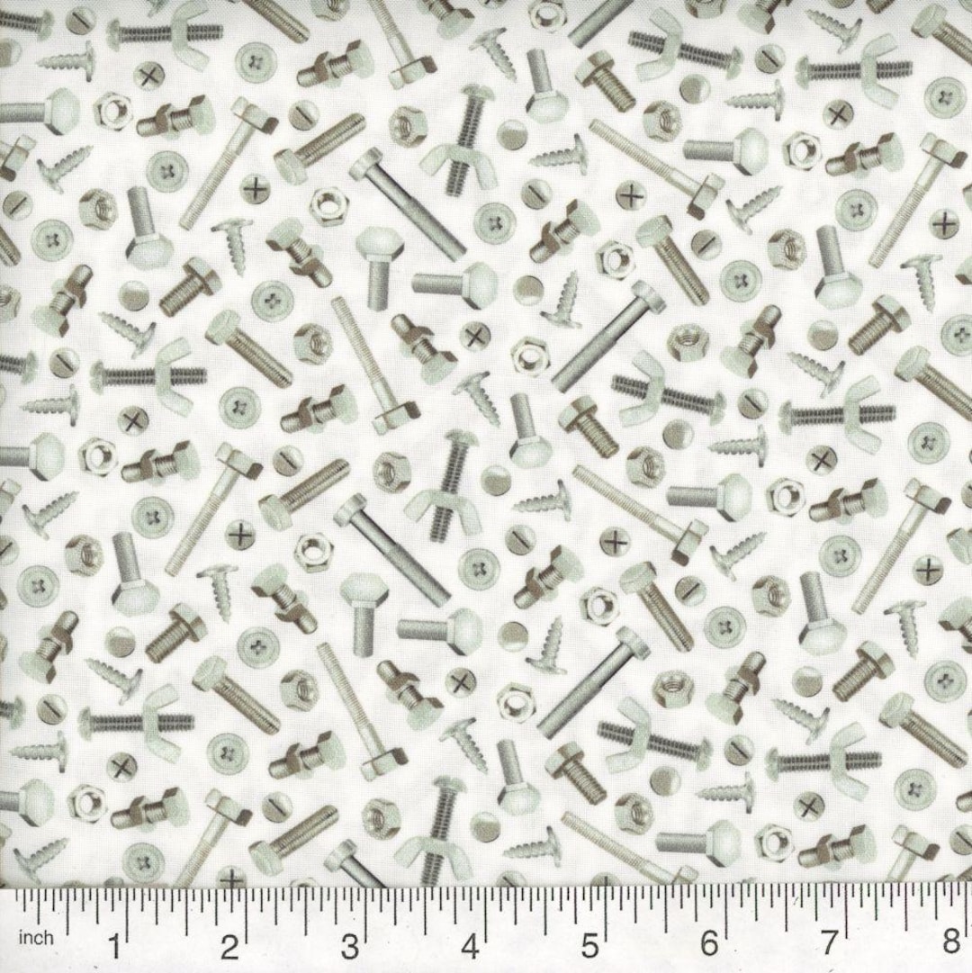 Fabric by the Yard Novelty Tools, MDG Nuts and Bolts, White - Etsy