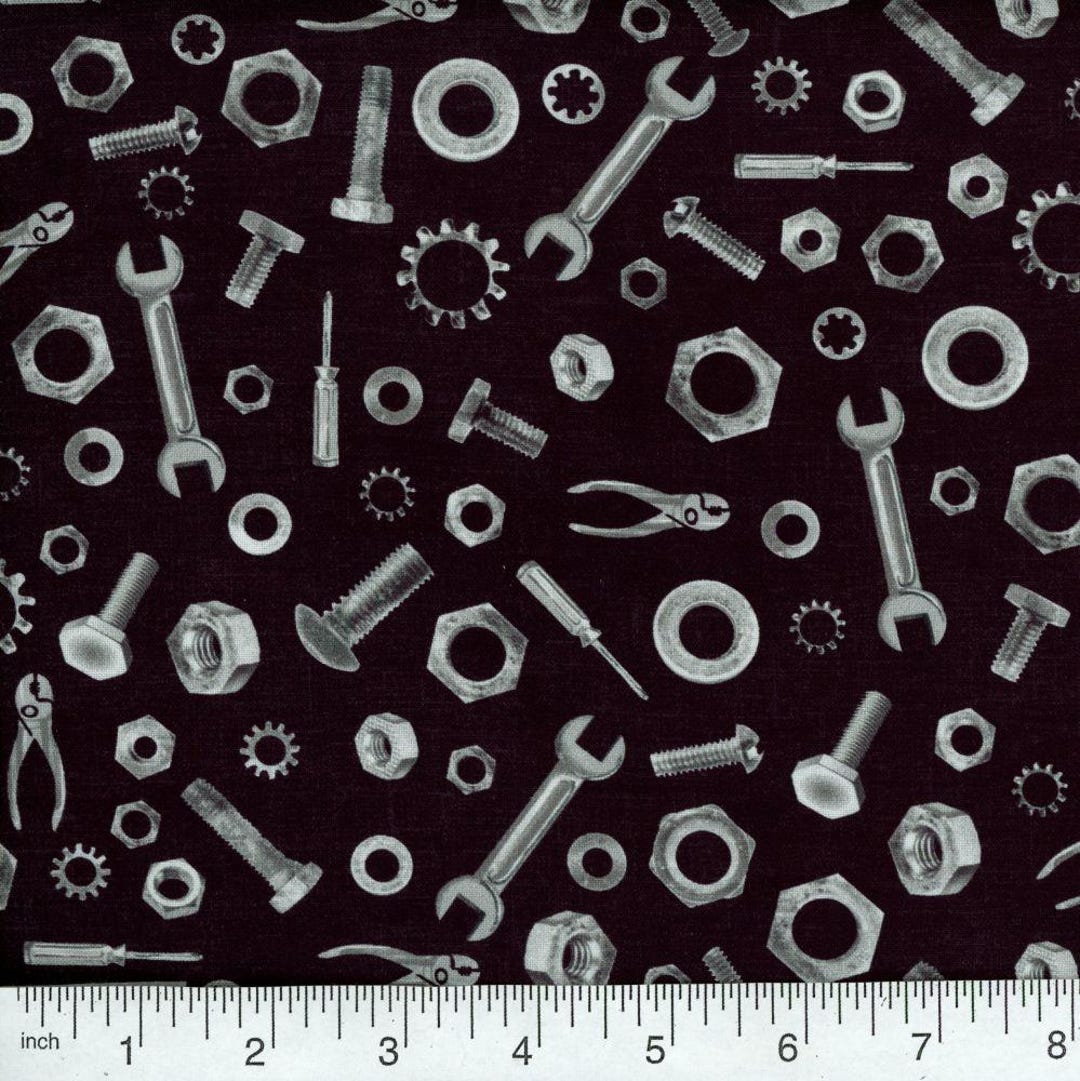 Fabric by the Yard Novelty Tools, Handyman, MDG Workshop Allover, Black ...