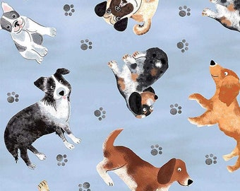 Tossed Faded Dogs Fabric BTY, Timeless Treasures C7749 BLUE, Dog Lover ...