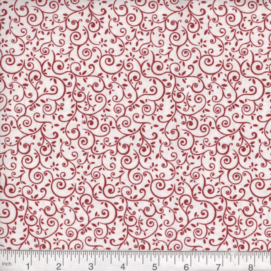 Fabric by the Yard MDG Florals & Swirls Red on White Pattern 40 - Etsy