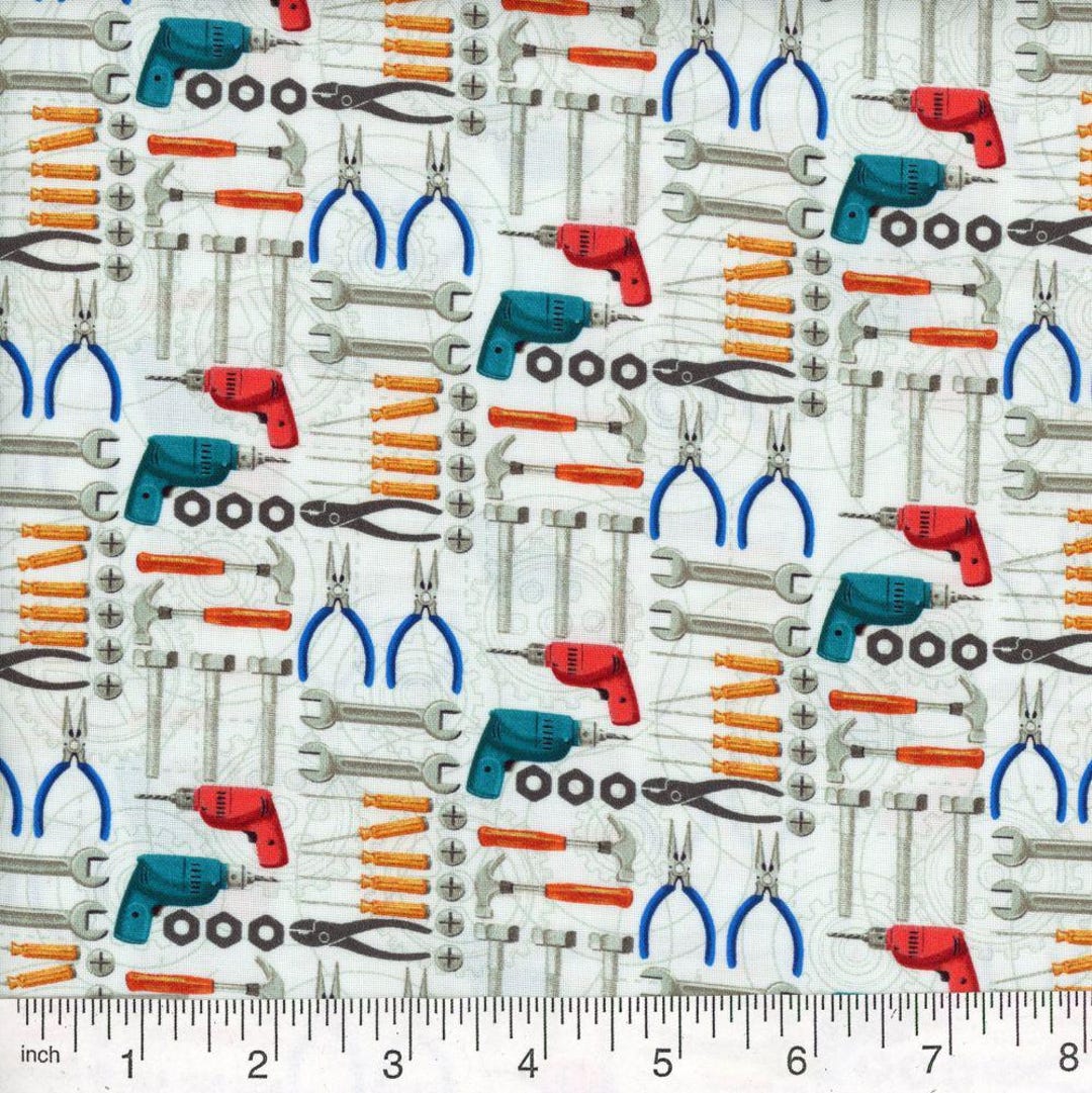 Fabric by the Yard Novelty Tools, Handyman, Handyman Allover White, MDG ...
