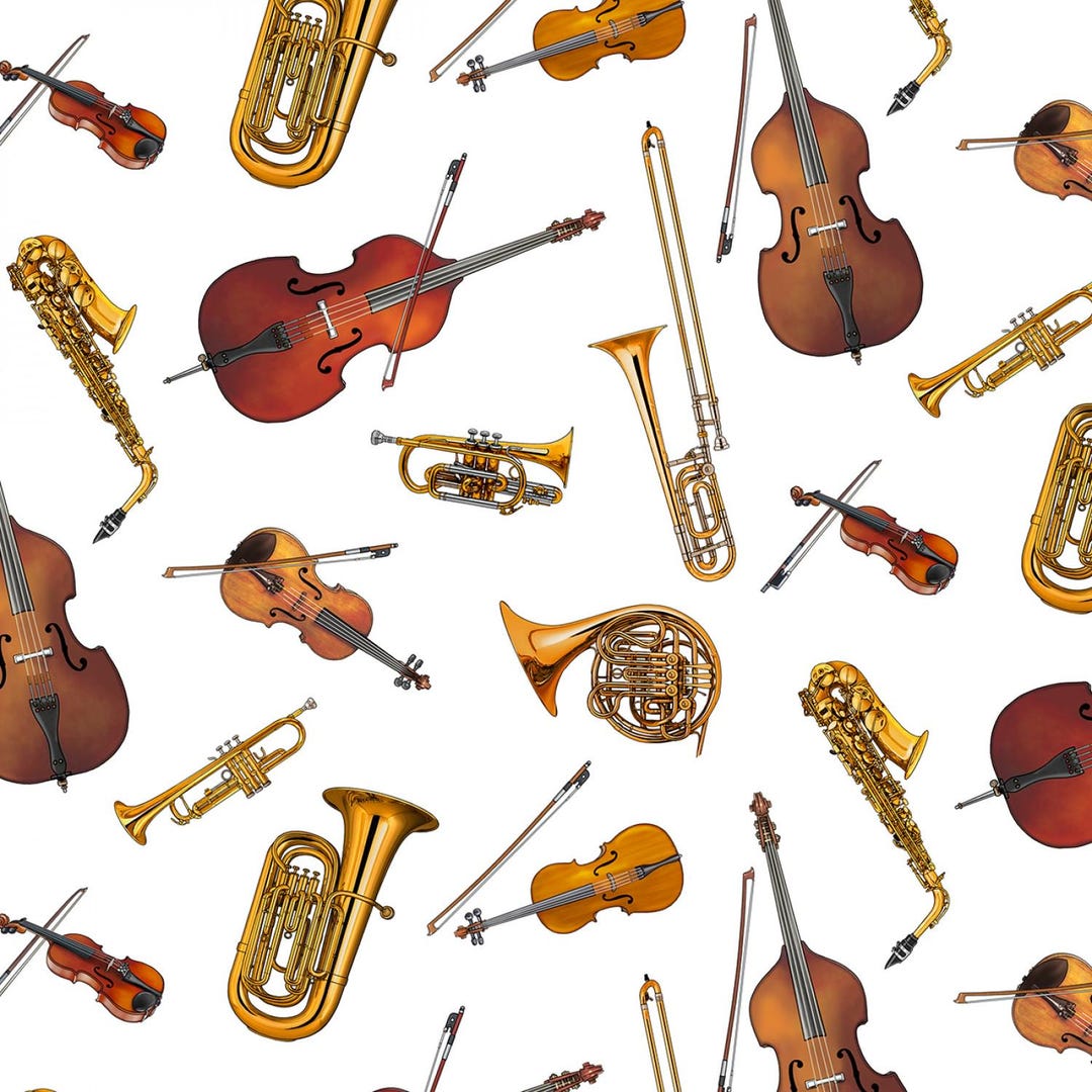 Fabric by the Yard Novelty Music Elizabeth Studios White Musical ...