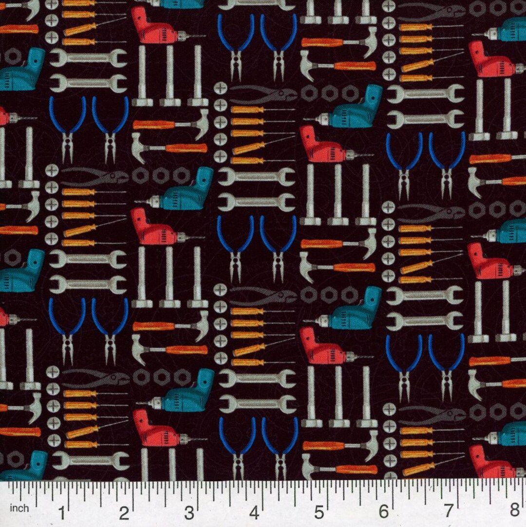 Fabric by the Yard Novelty Tools, Handyman, Handyman Allover Black, MDG ...