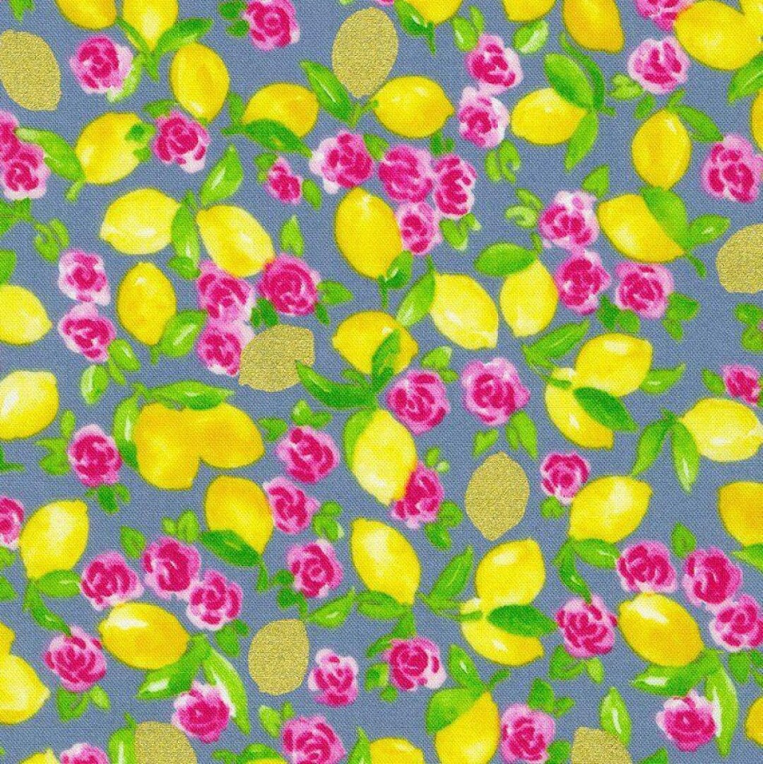 Fabric by the Yard Novelty Lemons Robert Kaufman Rose Lemonade Silver ...