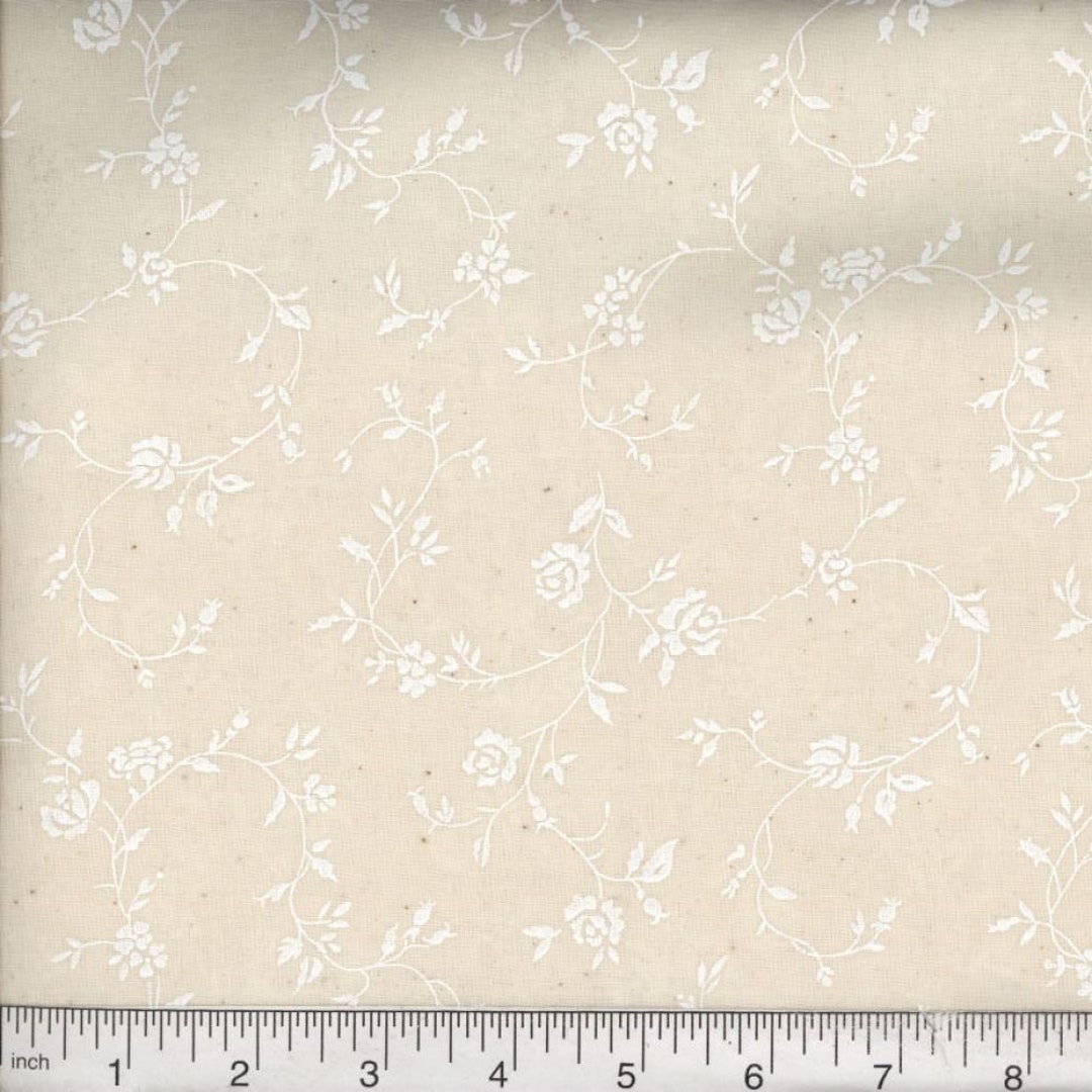 Fabric by the Yard Quilt Backing 108" White Flowers on Natural Pattern ...