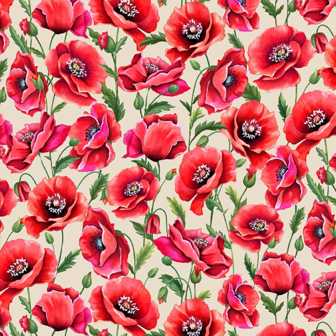 Fabric by the Yard Novelty Floral, Poppy Michael Miller Flaming Flowers ...