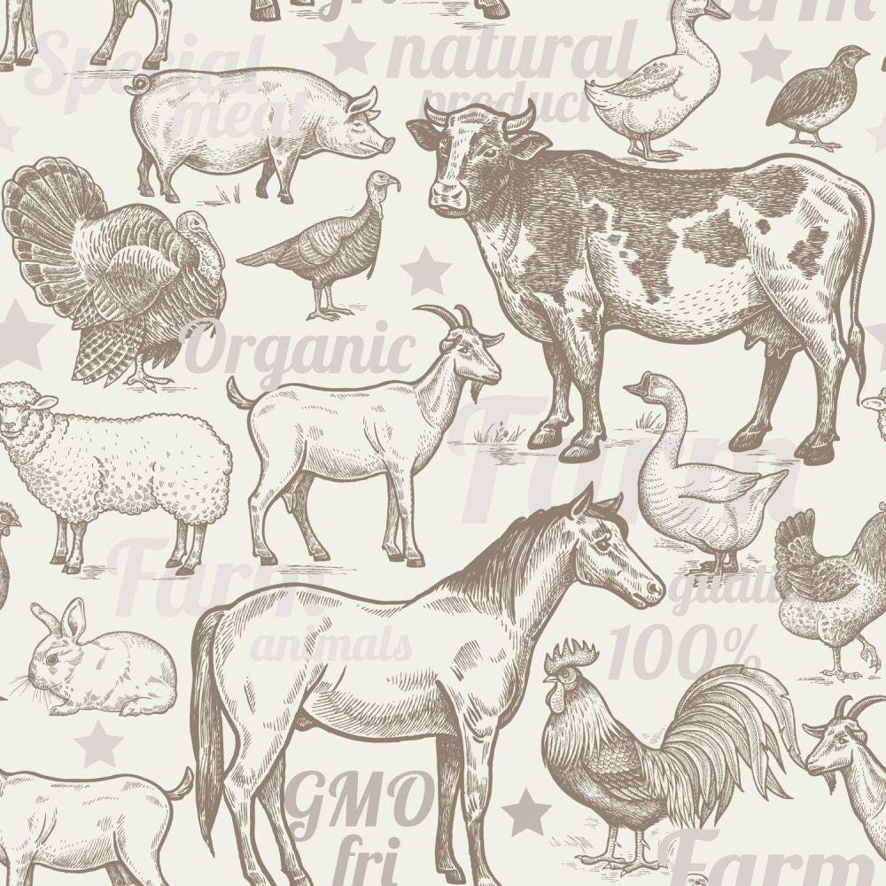 Fabric by the Yard Novelty Farm Animals MDG Farm Animals on Cream - Etsy