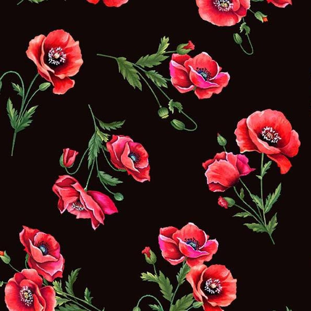 Fabric by the Yard Novelty Floral, Poppy Michael Miller Poppies on ...