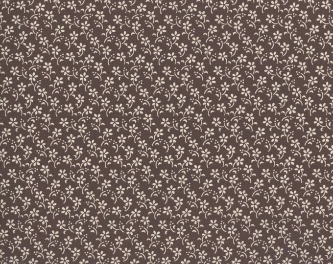 Fabric by the Yard Calico Brown MDG Vintage 1800 Tan Flowers on Brown ...