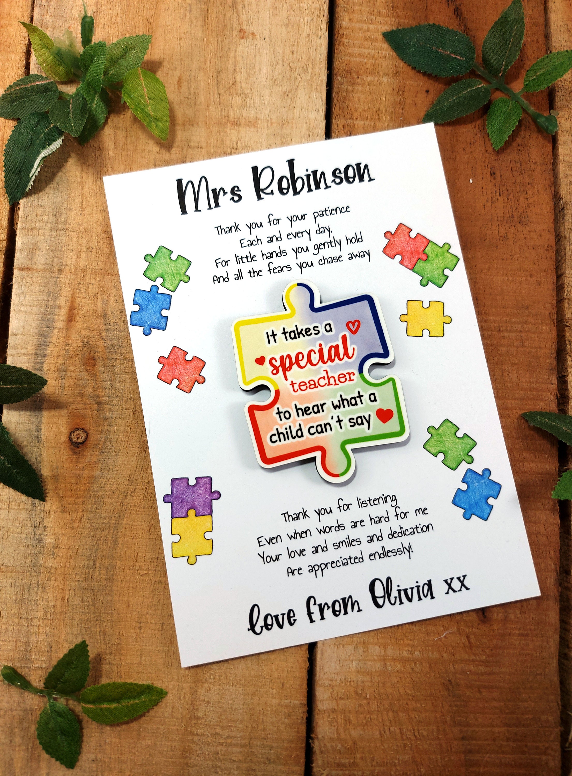 Autism Awareness Special Needs Teacher Personalised Thank You | Etsy