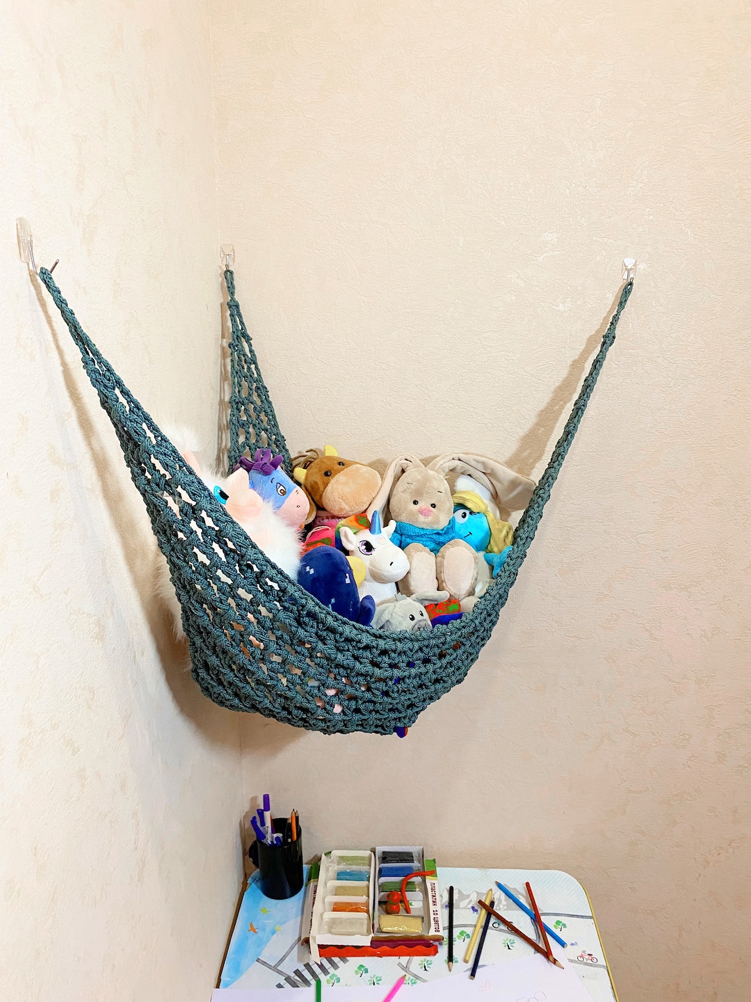 Toy Hammock, Corner Hammock, Soft Toy Storage, Nursery Wall Storage ...