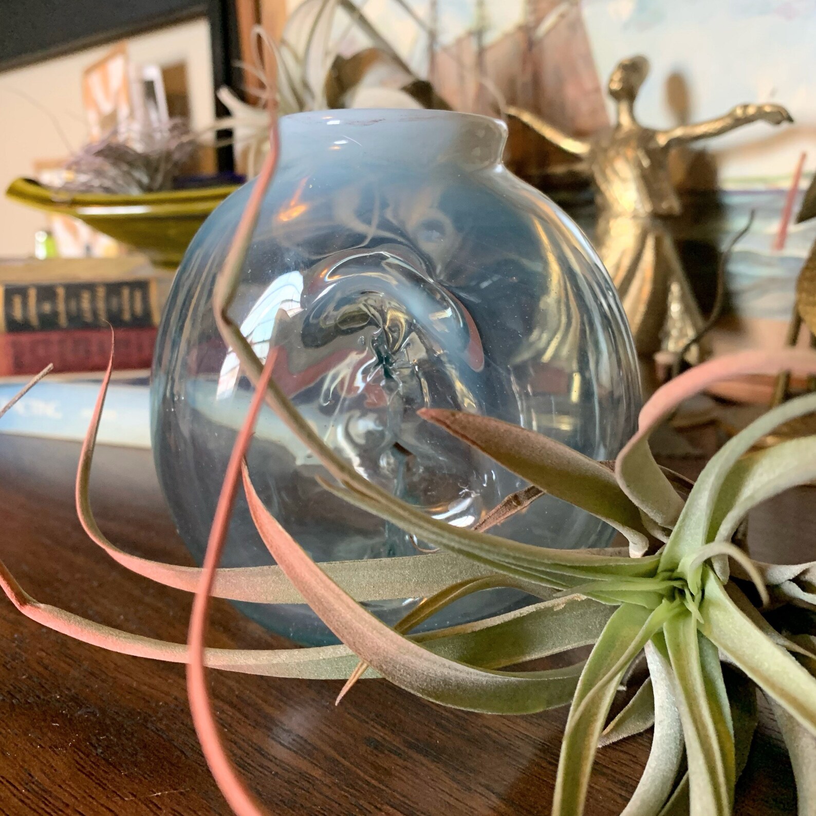 Vintage Hand Blown Pinched Glass Vase White to Clear Ombré/ Vessel ...