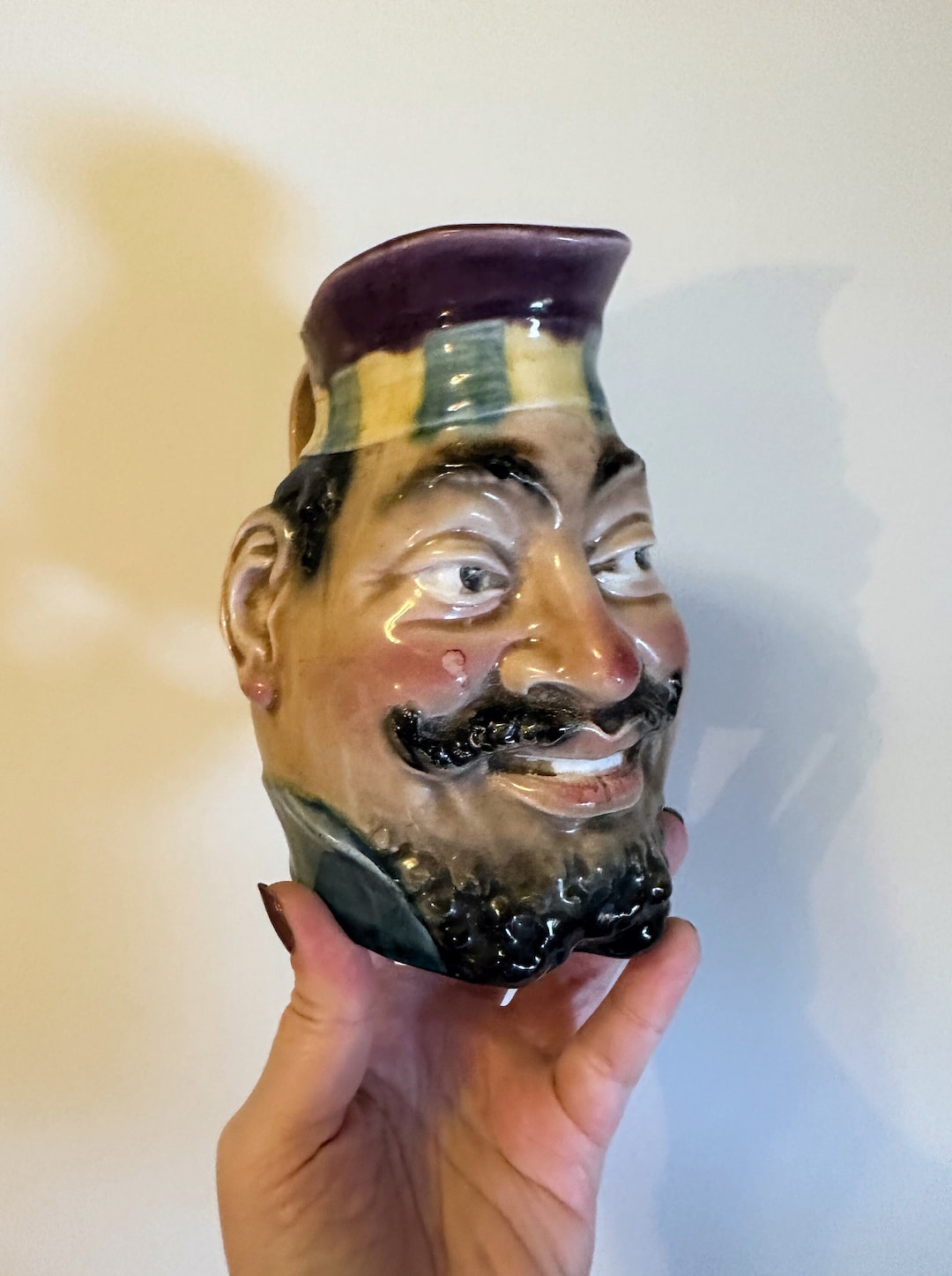 Antique 1880 Sarreguemines French Majolica Small Character Mug 6 Inch ...