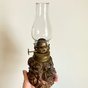Antique Miniature Kerosene Lamp Goofus Rose Embossed Painted Glass ...