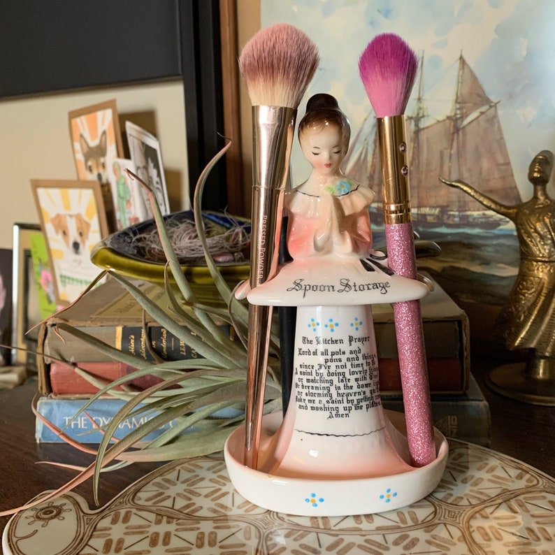 Vintage Enesco Praying Lady Spoon Rest: Pink Porcelain Vanity Decor - Etsy