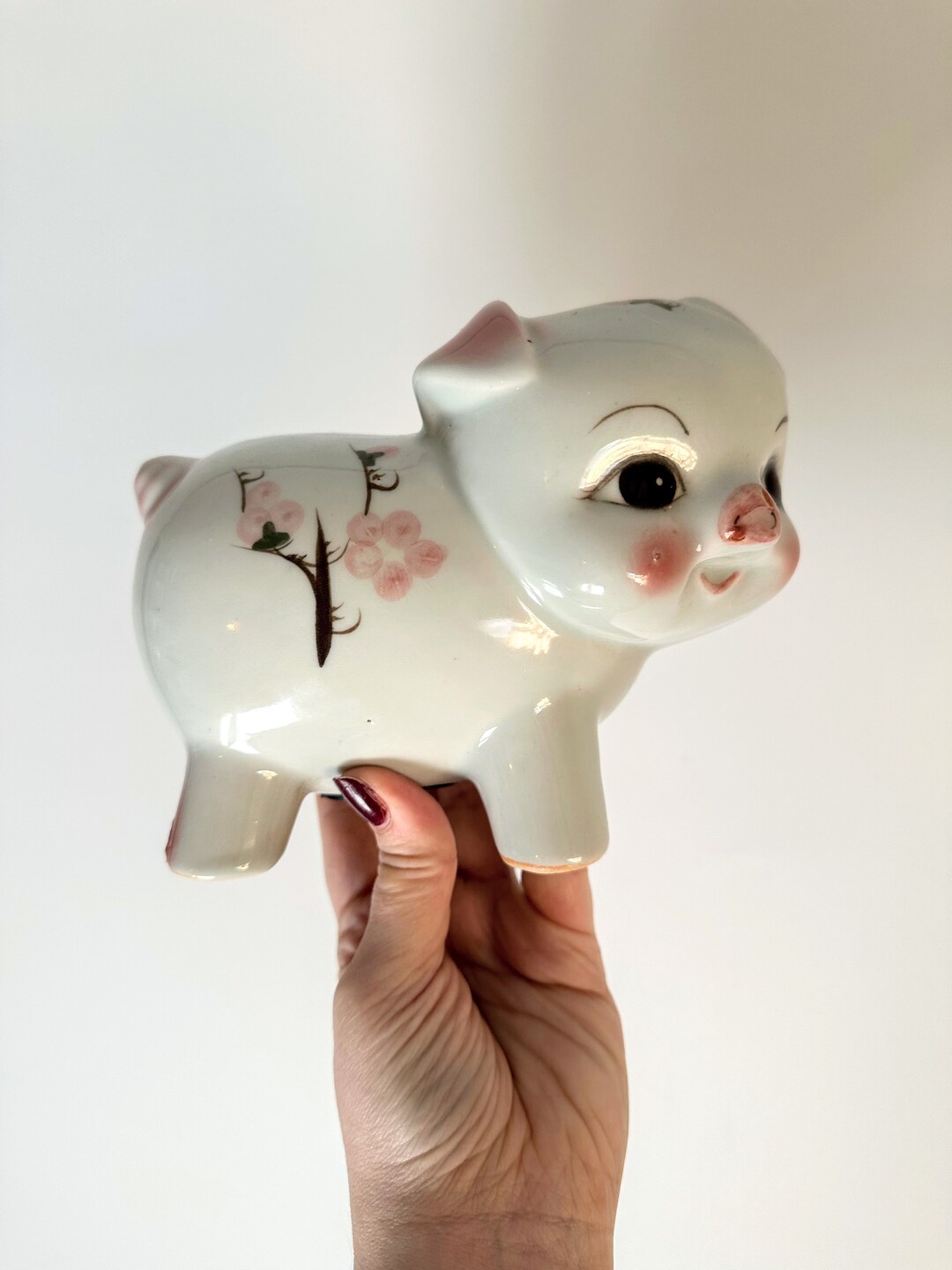 Vintage Porcelain Piggy Bank Pink Floral Cherry Blossom Sakura Design ...