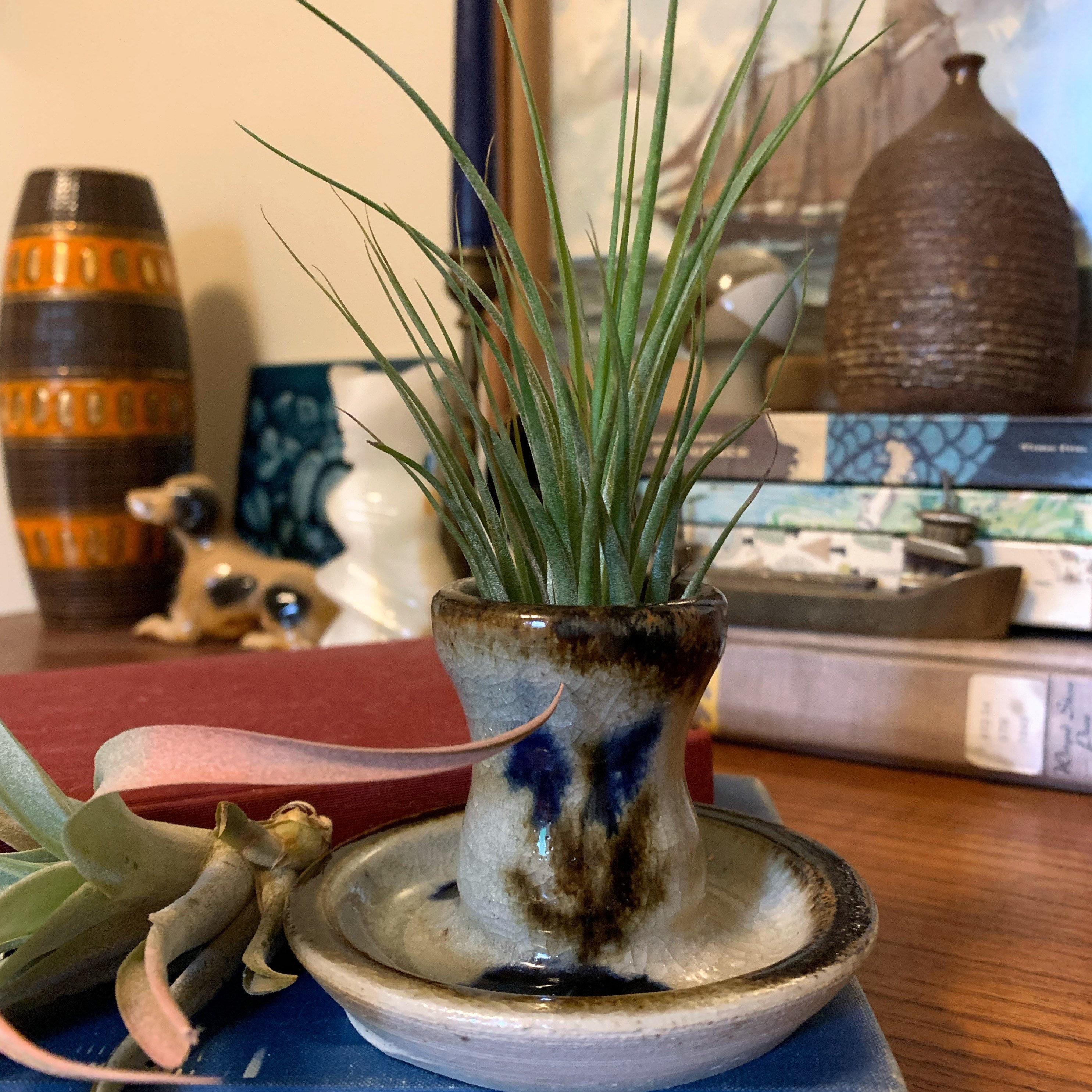 Vintage stoneware studio pottery candlestick holder blues and | Etsy