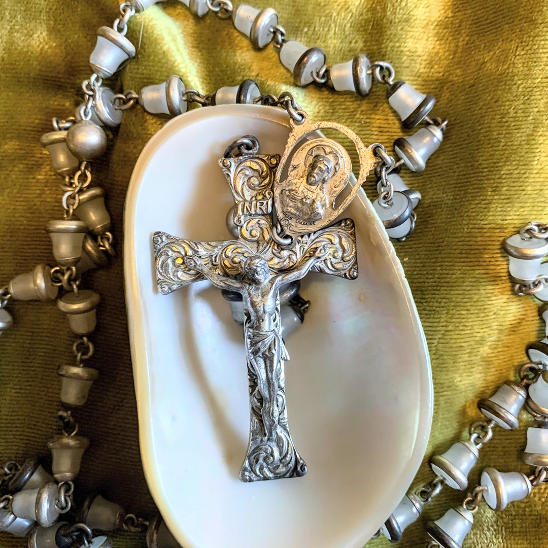 Vintage Creed Sterling Silver Rosary: Frosted Bell Prayer Beads ...