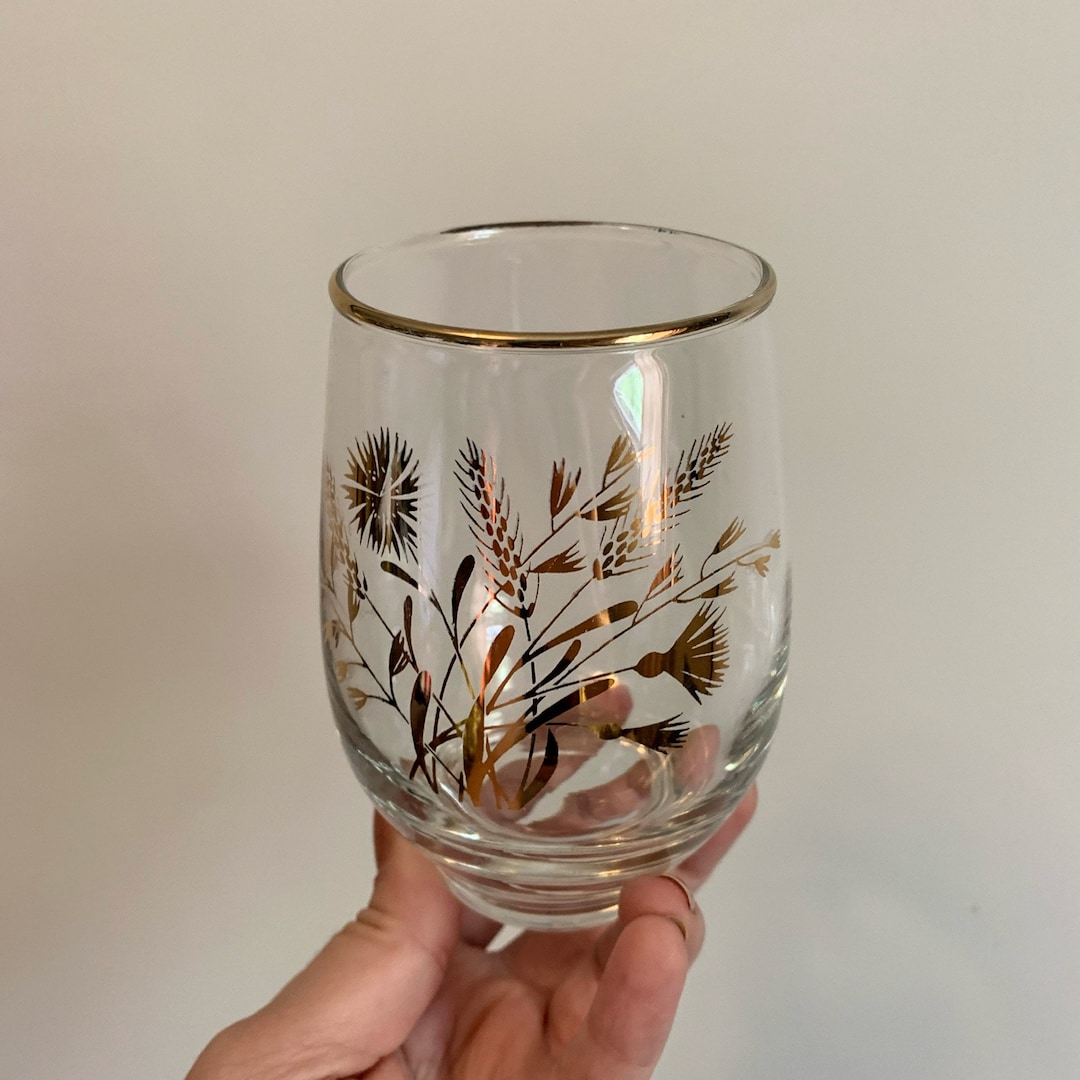Set of Four Vintage Libbey Water Glass Tumblers Gold Cornflower Wheat ...