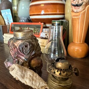 Antique Miniature Kerosene Lamp Goofus Rose Embossed Painted Glass ...