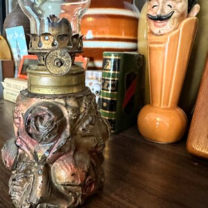 Antique Miniature Kerosene Lamp Goofus Rose Embossed Painted Glass ...