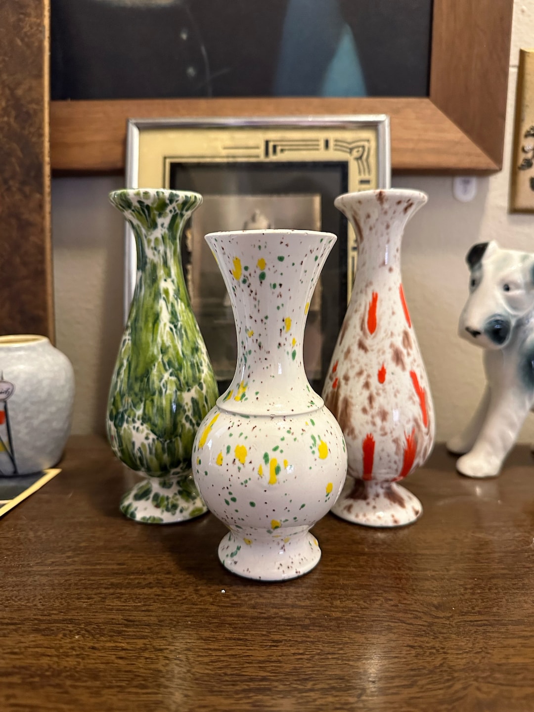 Choice of Vintage Midcentury Ceramic Splatter Pottery Vases White With ...