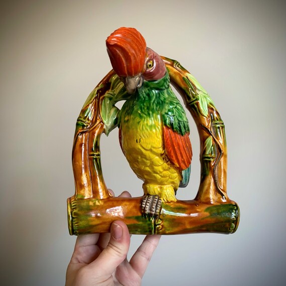 Vintage Ceramic Pottery Hanging Parrot Bird Planter / Orange - Etsy
