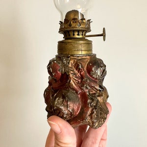 Antique Miniature Kerosene Lamp Goofus Rose Embossed Painted Glass ...