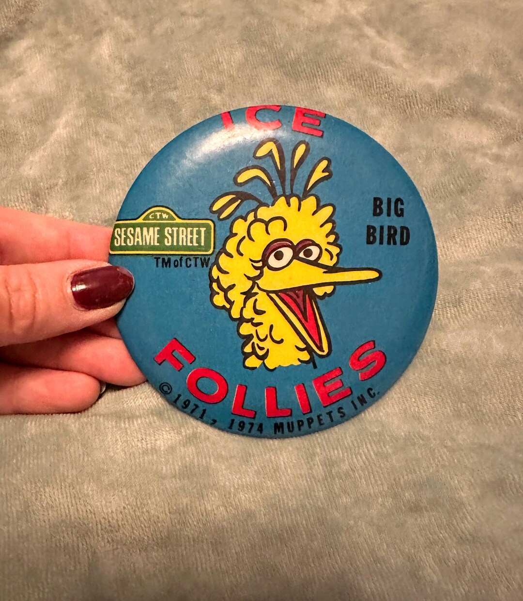 Vintage 1970s Big Bird Sesame Street Ice Follies Muppets Pin Back ...