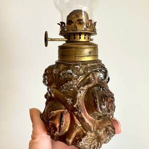 Antique Miniature Kerosene Lamp Goofus Rose Embossed Painted Glass ...