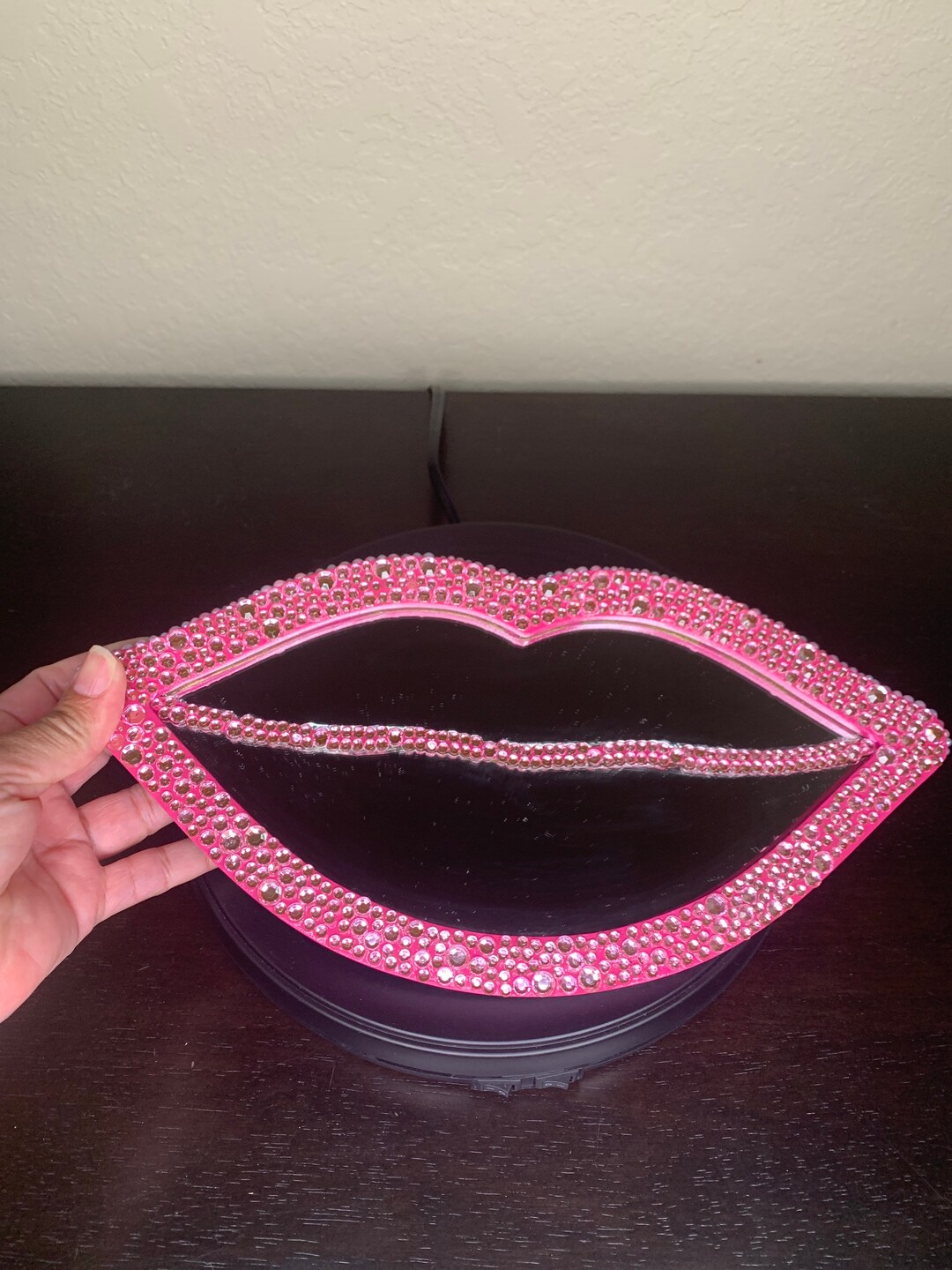 Pink Pearl & Rhinestone Lip Shaped Mirror - Etsy