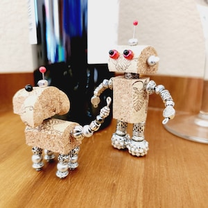 Retro Robot Sculpture, Wine Cork Beaded Figurine, Unique Gift Idea for ...