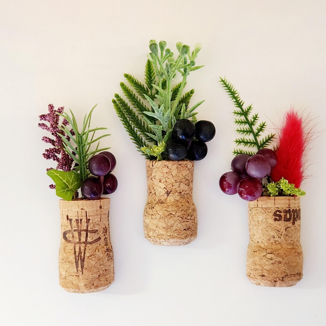 Wine Grape Fridge Magnets, Set of 3 Champagne Corks, Cute Favors for ...