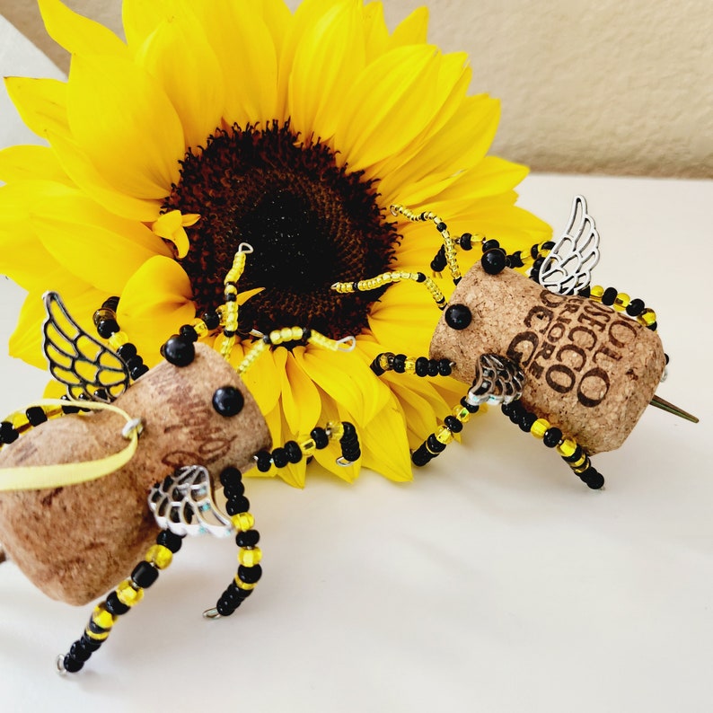 Champagne Cork Bumble Bee Ornament, Cute Table Decor for Bee Themed ...