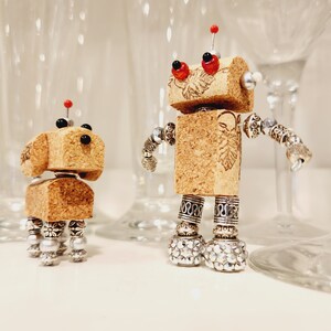 Retro Robot Sculpture, Wine Cork Beaded Figurine, Unique Gift Idea for ...