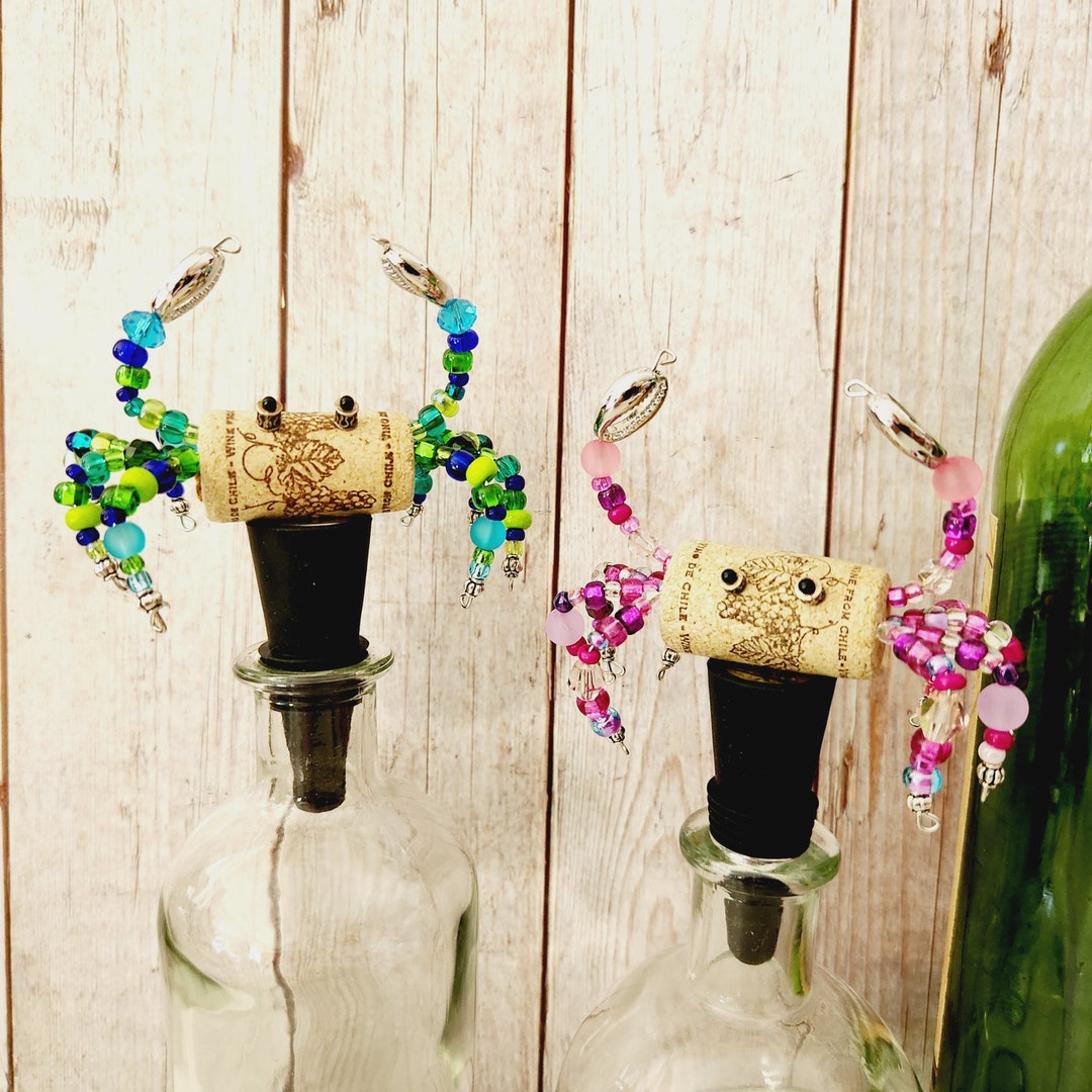 Wine Cork Pink Crab Wine Stopper, Nautical Home Bar Decor, Cute Beachy ...