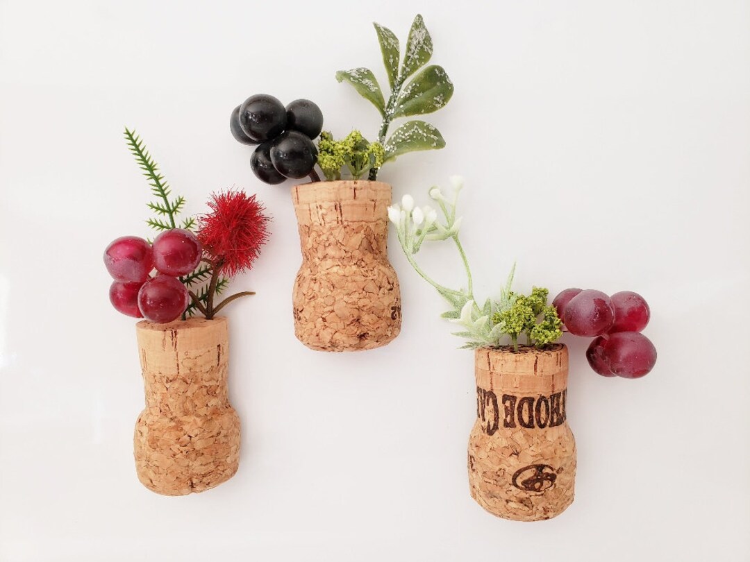 Wine Grape Fridge Magnets, Set of 3 Champagne Corks, Faux Plant Office ...