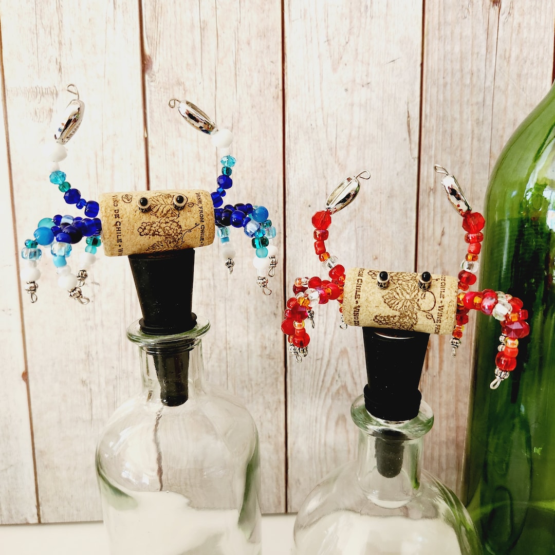 Wine Cork Blue Crab Wine Stopper, Nautical Home Bar Decor, Cute Beachy ...
