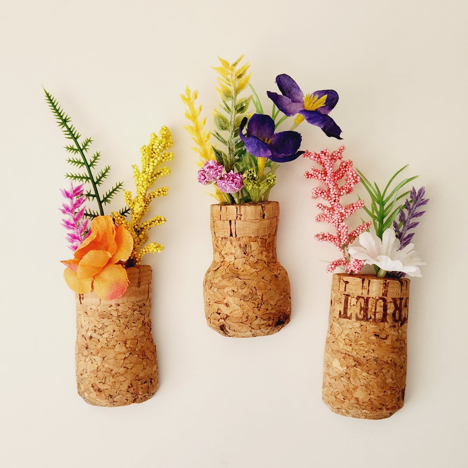 Spring Flower Fridge Magnets, Set of 3 Champagne Corks, Fun Artificial ...
