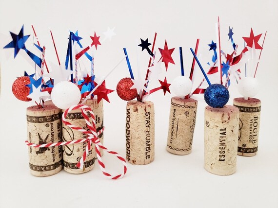 Set of 4 Wine Cork Firecrackers 4th of July BBQ Party Hostess - Etsy