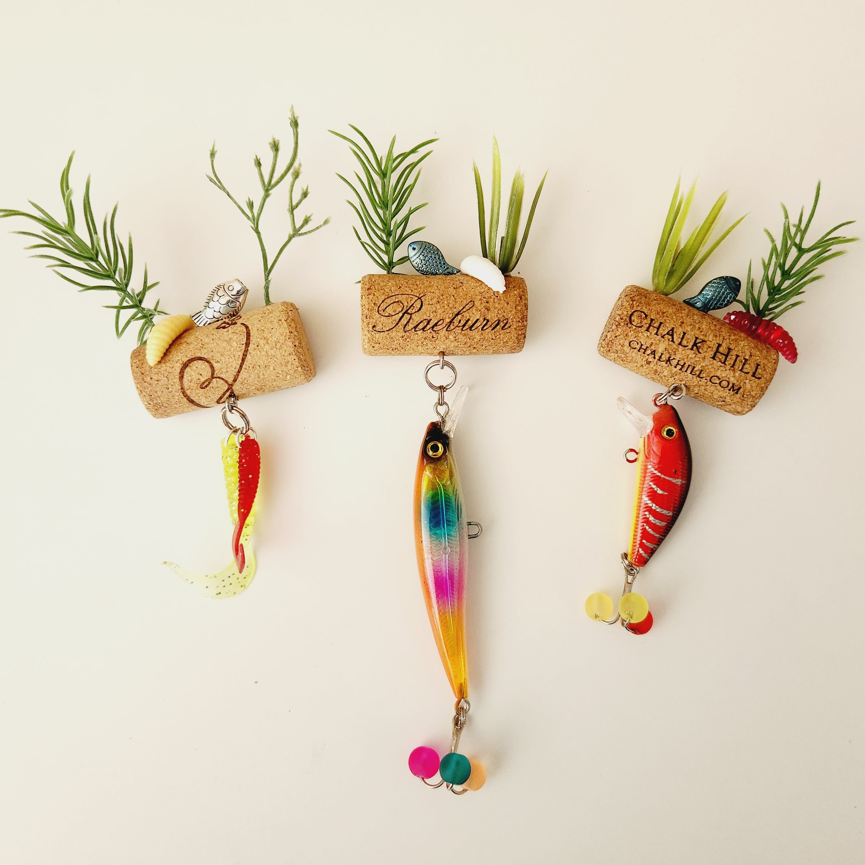 Fathers Day Fishing Gift, Set of 3 Wine Cork Fishing Lure Magnets for ...