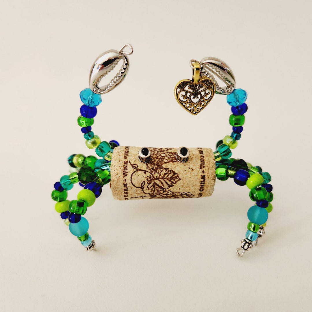 Wine Cork Beaded Red Crab Figurine, Unique Gift Idea for Beach House ...