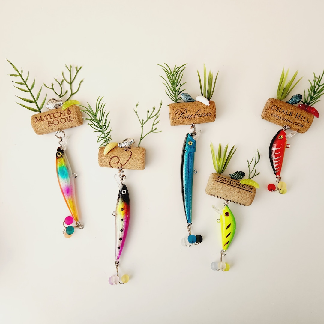 Fathers Day Fishing Gift, Set of 3 Wine Cork Fishing Lure Magnets for ...
