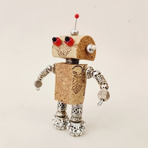 Retro Robot Sculpture, Wine Cork Beaded Figurine, Unique Gift Idea for ...