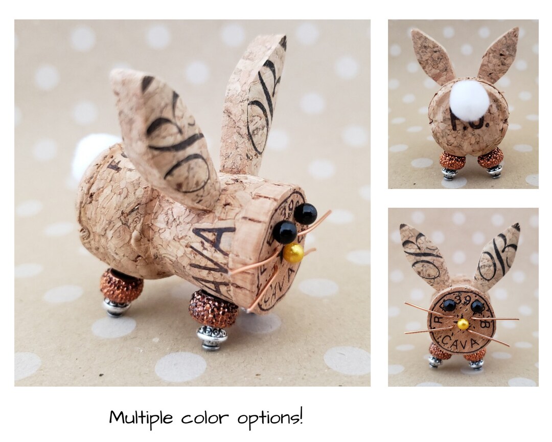 Wine and Champagne Cork Rabbit Figurine, Easter Bunny Cottontail Decor ...