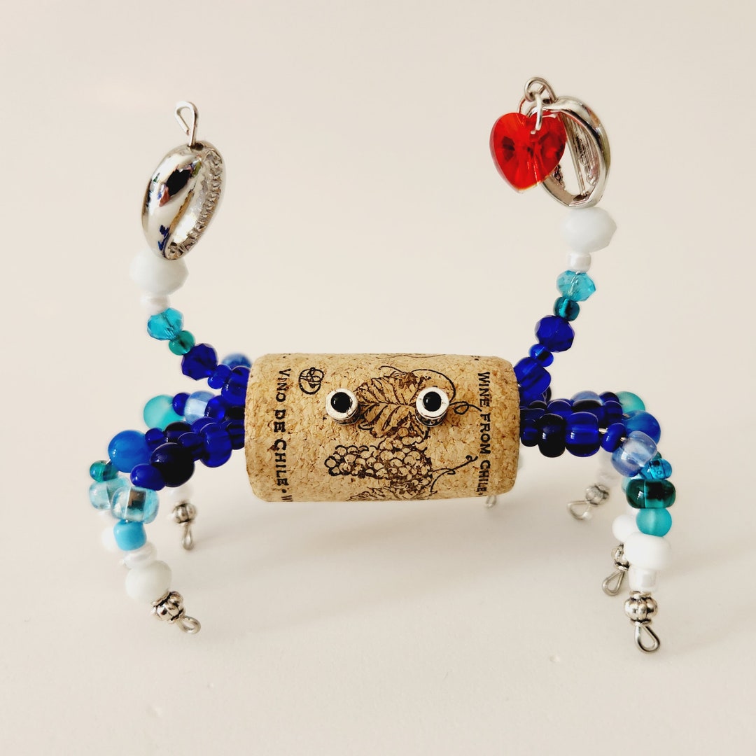 Nautical Valentines Decor, Wine Cork Blue Crab With Heart Charm, Small ...