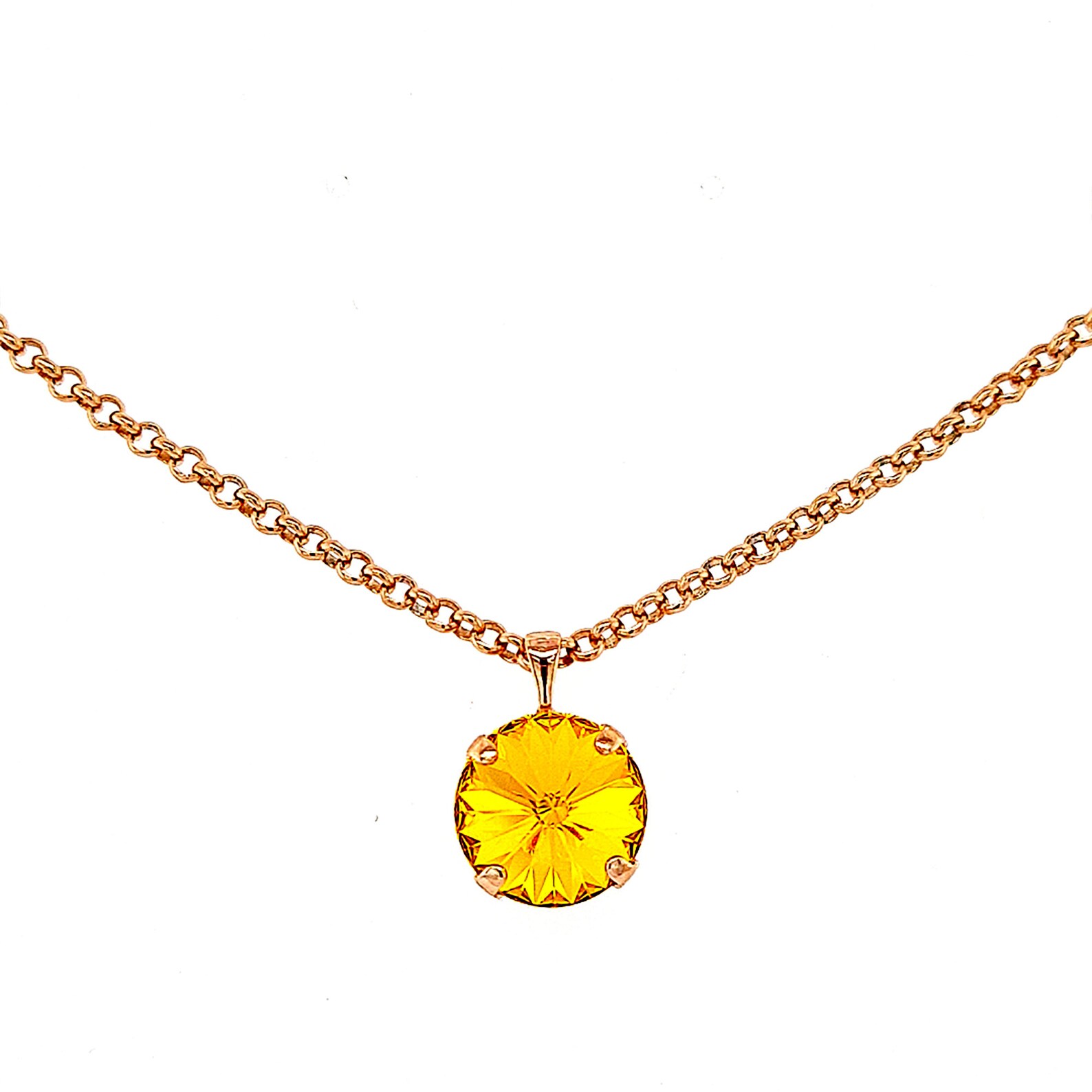 Rose Gold Single Stone Pendant Necklace for Her, Dainty Crystal ...