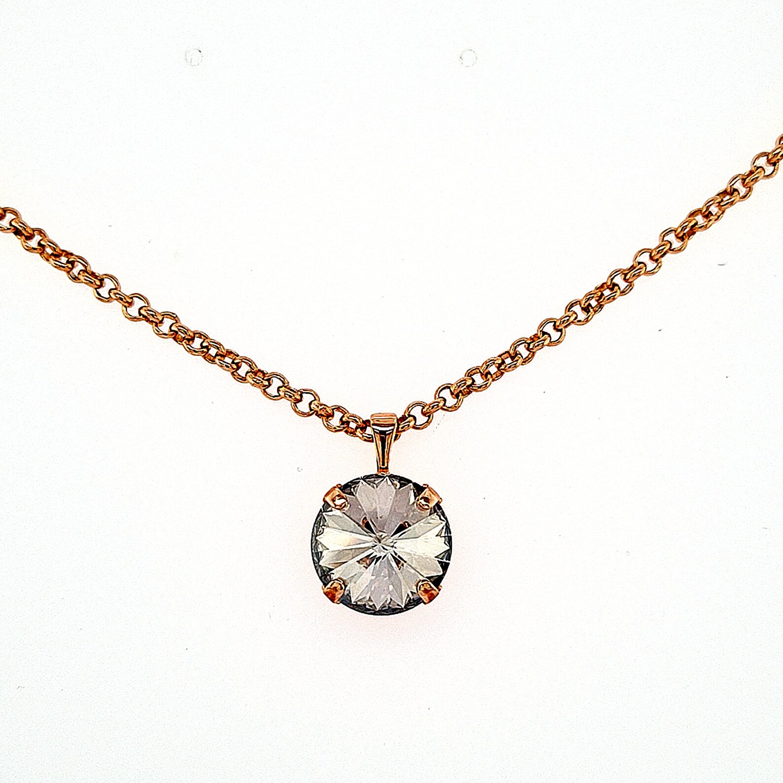 Rose Gold Single Stone Pendant Necklace for Her, Dainty Crystal ...