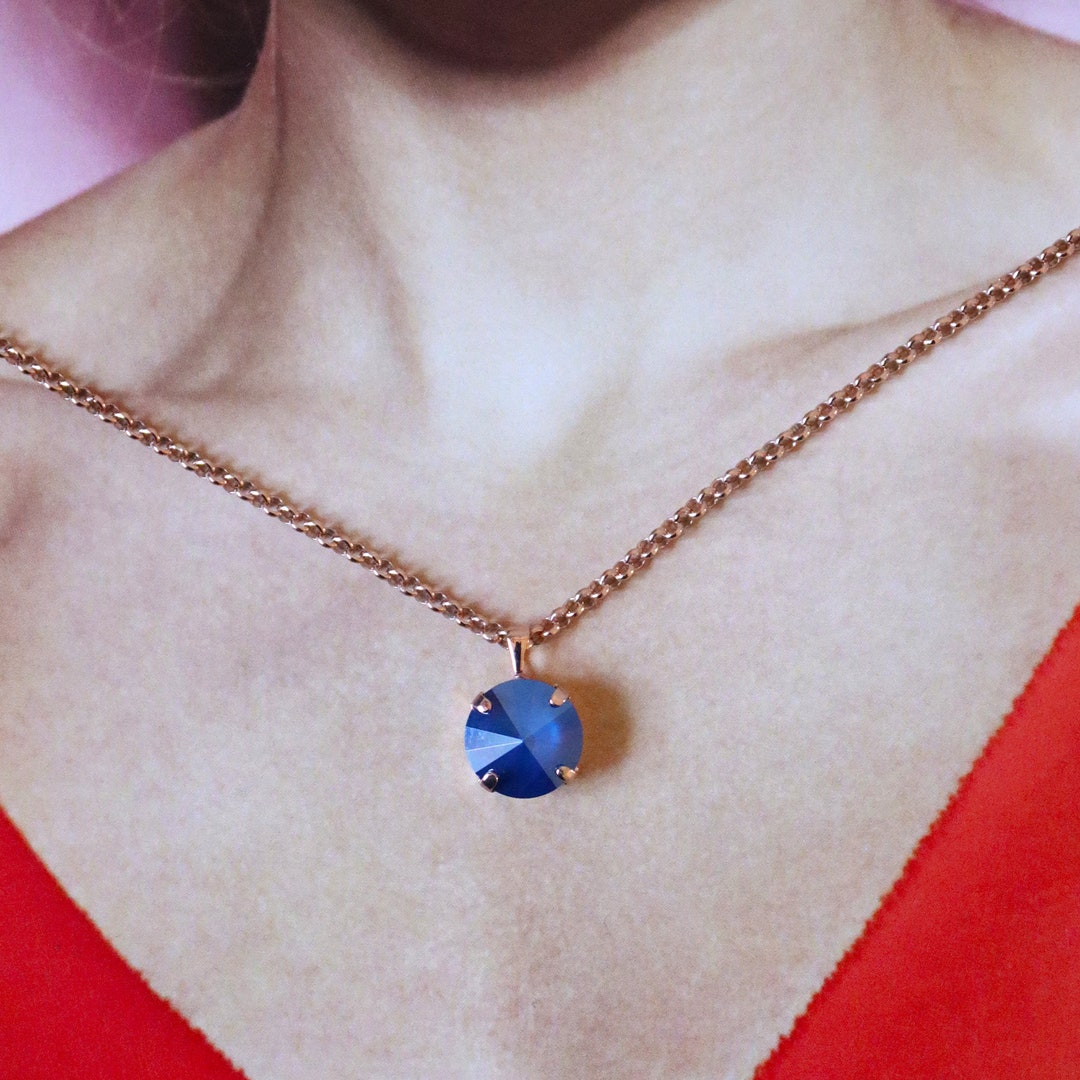 Rose Gold Single Stone Pendant Necklace for Her, Dainty Crystal ...