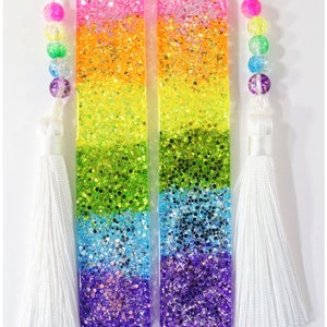 Pastel Rainbow Glitter Gradient Bookmark With Bead Tassel Colorful ...